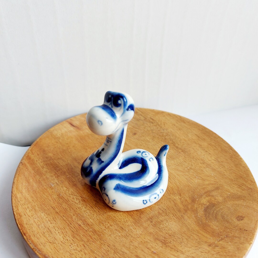 Snake Porcelain Figurine, Cute Snake Porcelain Figurine, Colorful Gzhel ...