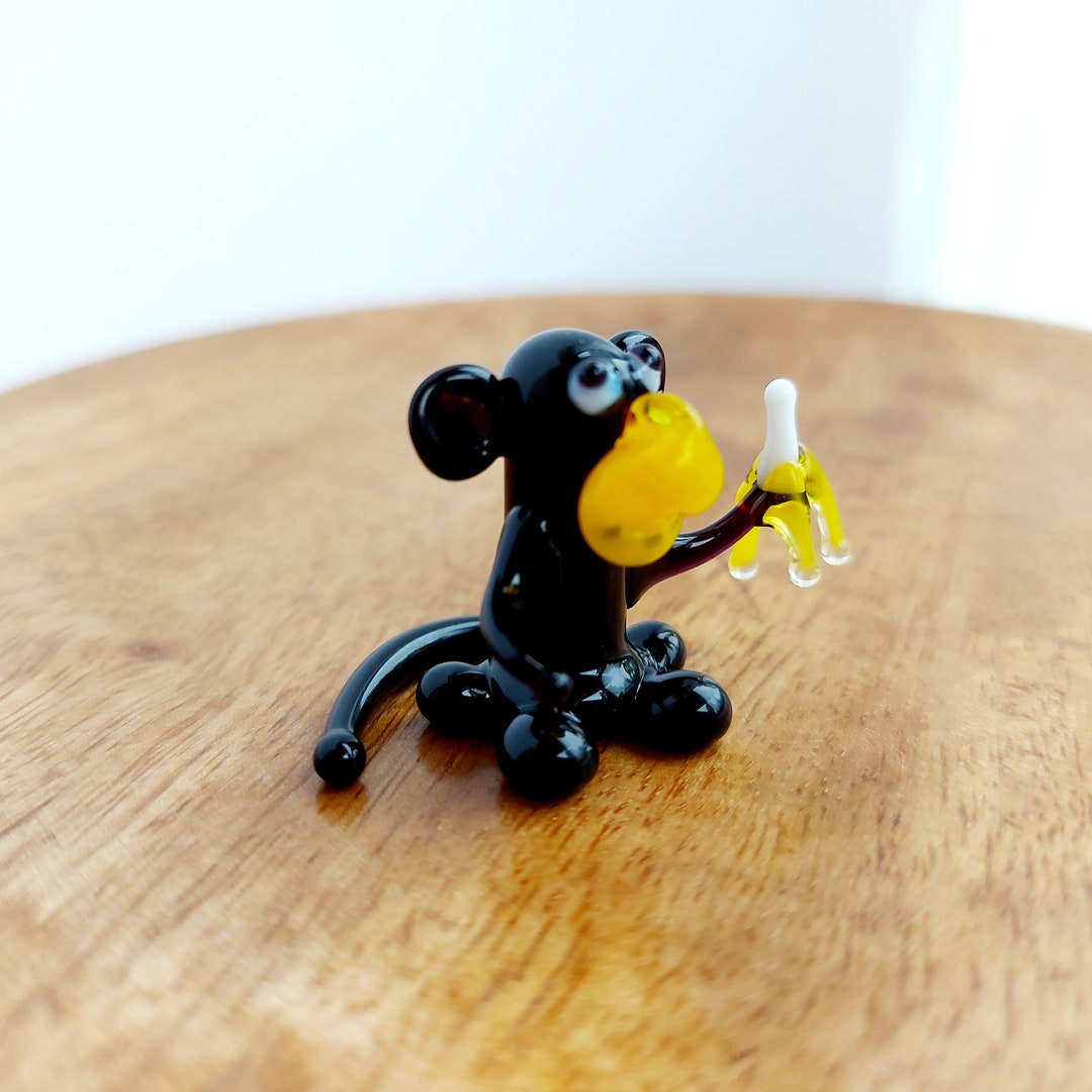 Miniature Glass Figurines, Miniature Glass Monkey With Banana, Murano ...