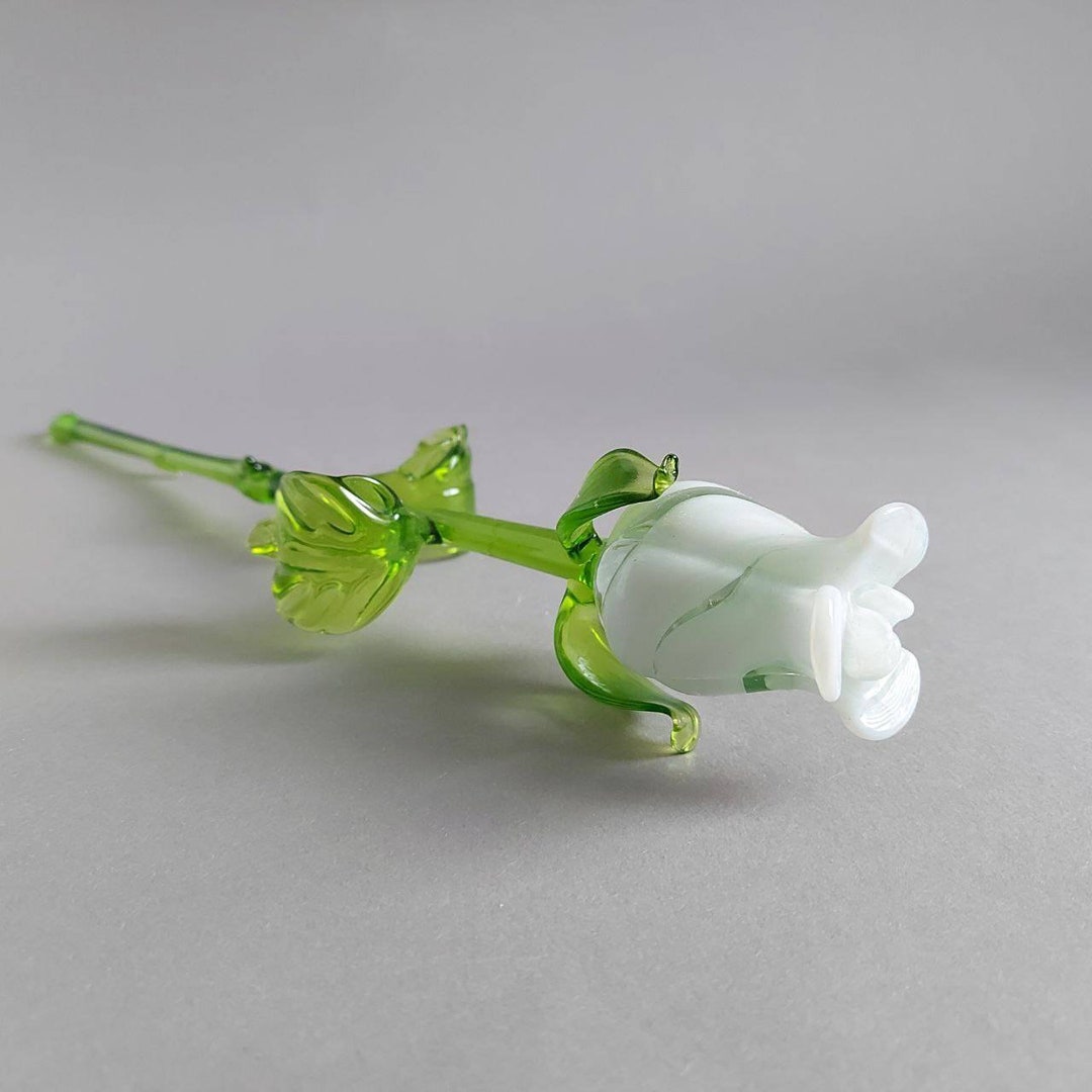 White Glass Roses Hand Blown Glass Rose Flowers on Long - Etsy