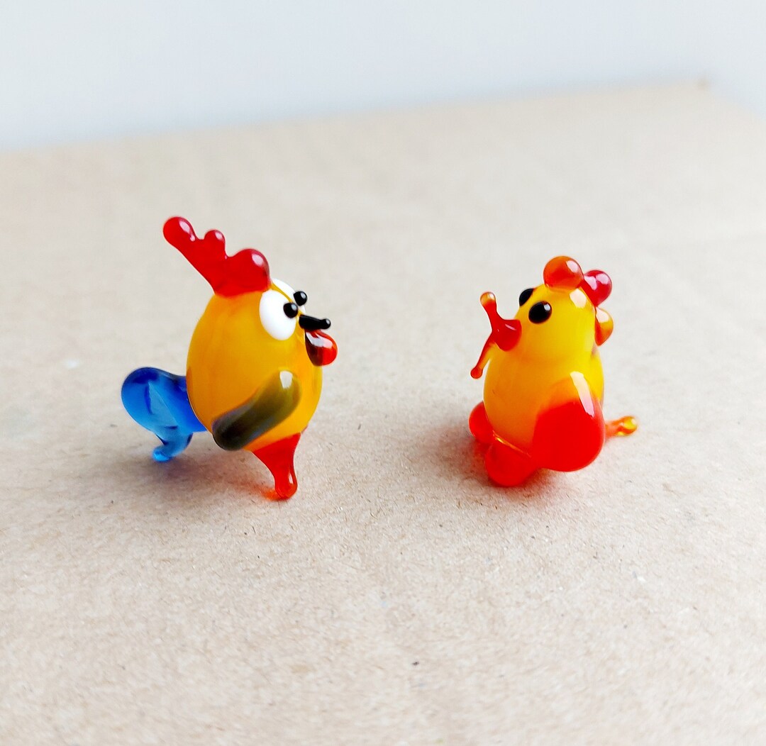 Miniature Glass Rooster Figurines, Miniscule Glass Animals, Murano ...