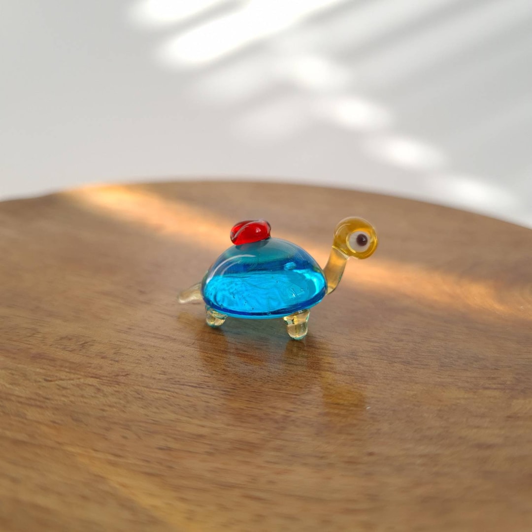 Mini Glass Turtle, Tiny Glass Sea Blue Turtle With Ladybug, Murano ...