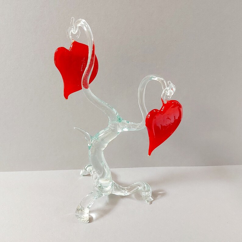 Glass Tree With Hearts Figurine Hand Blown Glass Tree With - Etsy