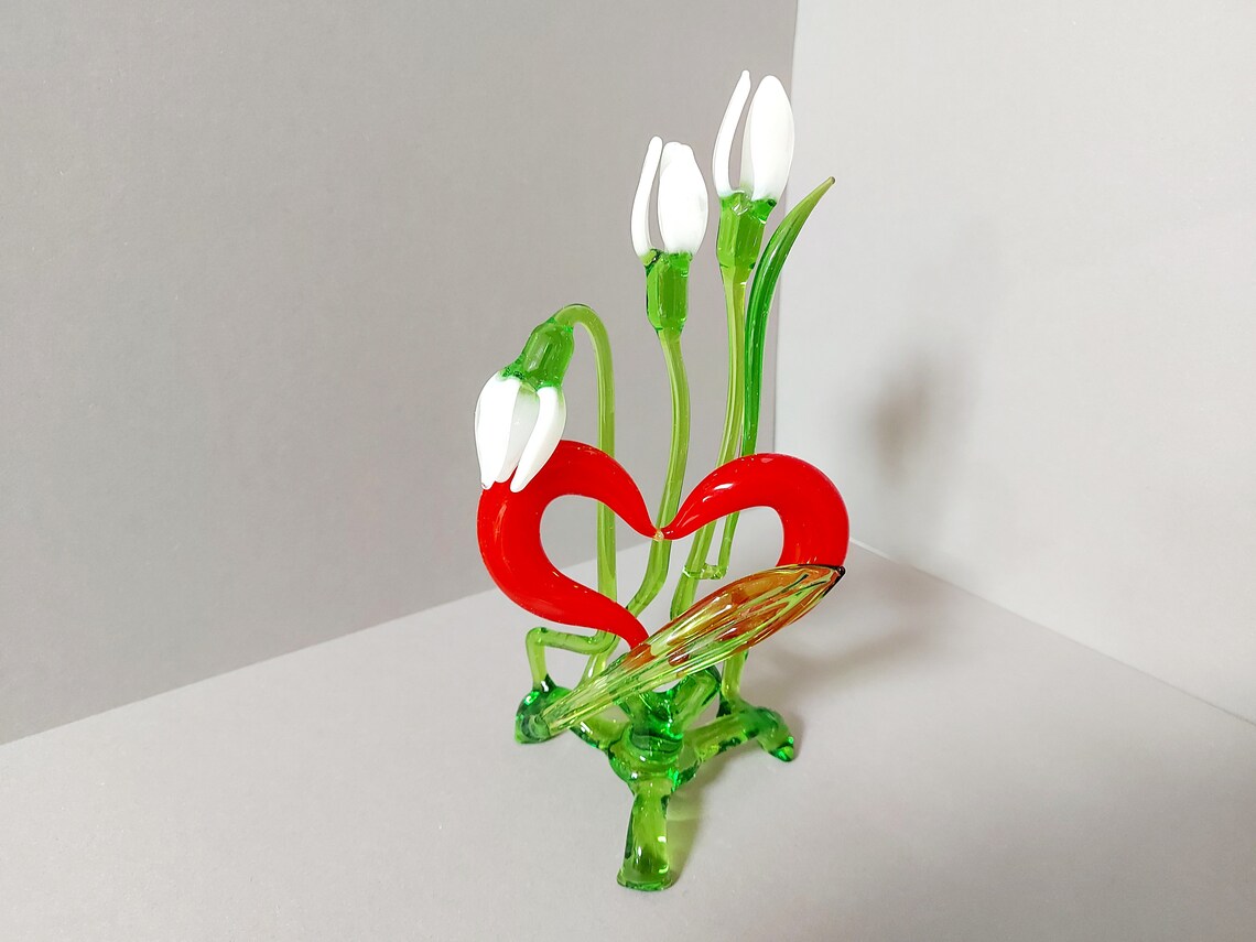 Snowdrop Flowers With Heart Composition Handmade of Glass | Etsy
