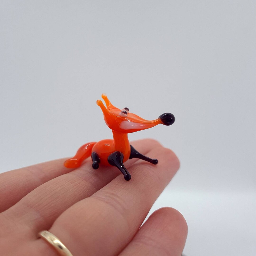 Miniature Glass Fox Figurine, Miniature Glass Animals, Murano Glass Fox ...