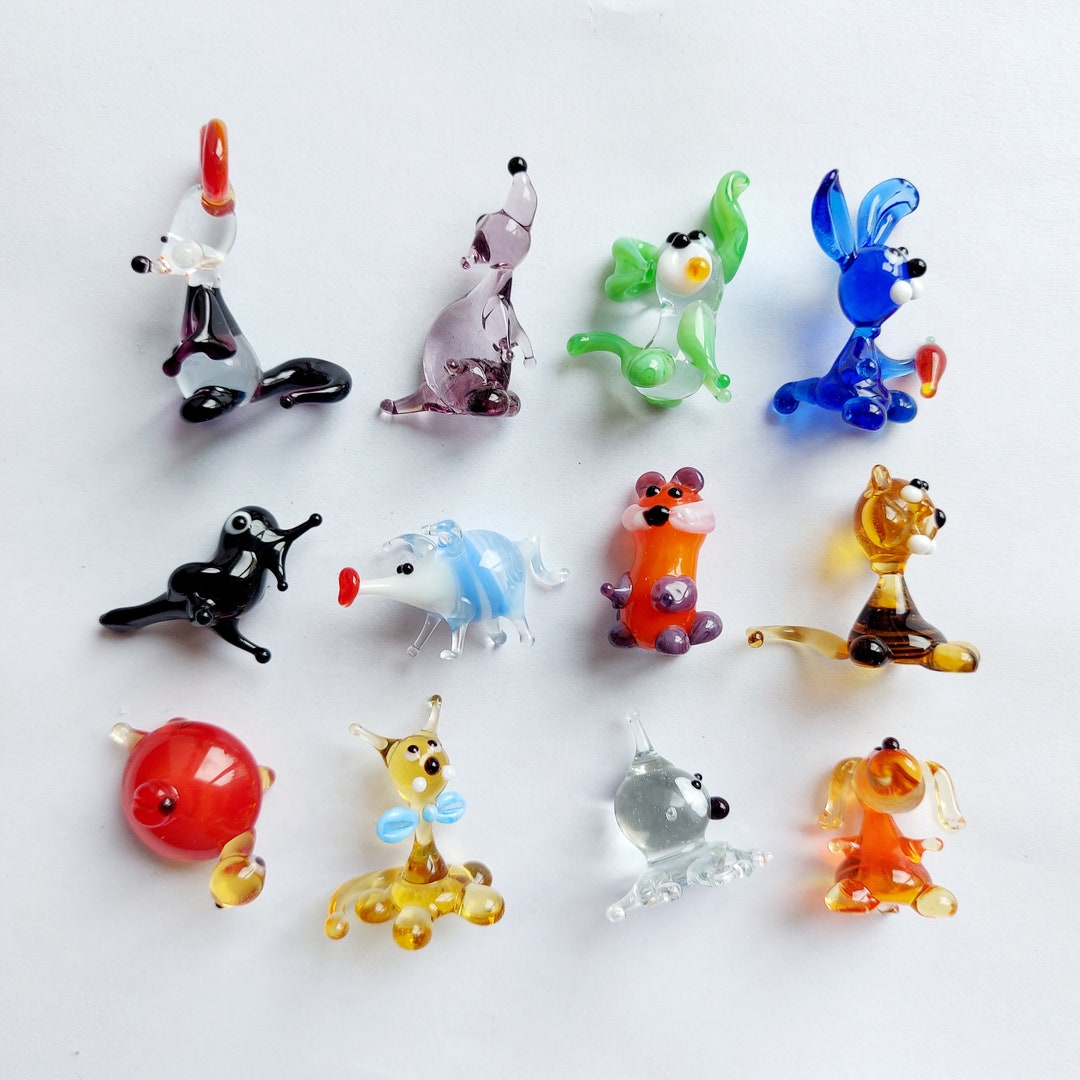 Set of 12 Miniature Glass Figurines, Miniature Glass Animals, Murano ...