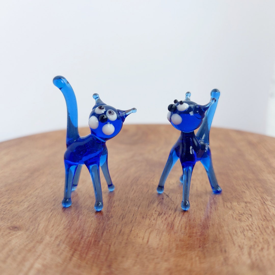 Mini Blue Cat, Murano Glass Blue Cat, Collectible Glass Kiiten, Doll ...