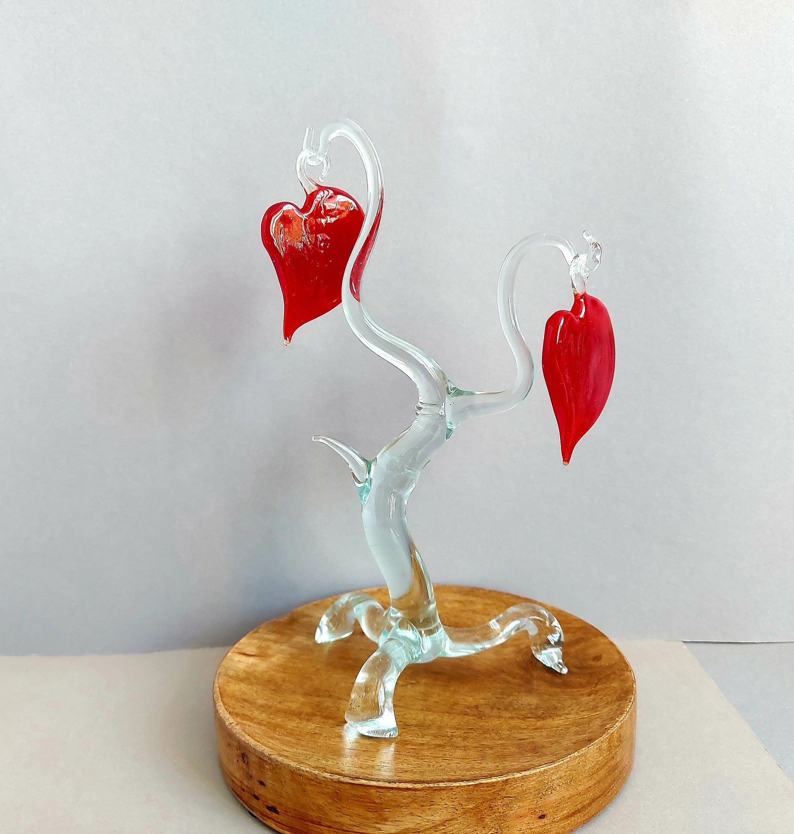 Glass Tree With Hearts Figurine Hand Blown Glass Tree With - Etsy