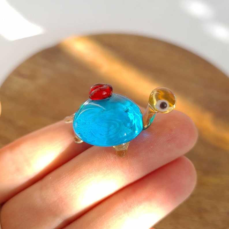 Mini Glass Turtle Tiny Glass Sea Blue Turtle With Ladybug - Etsy