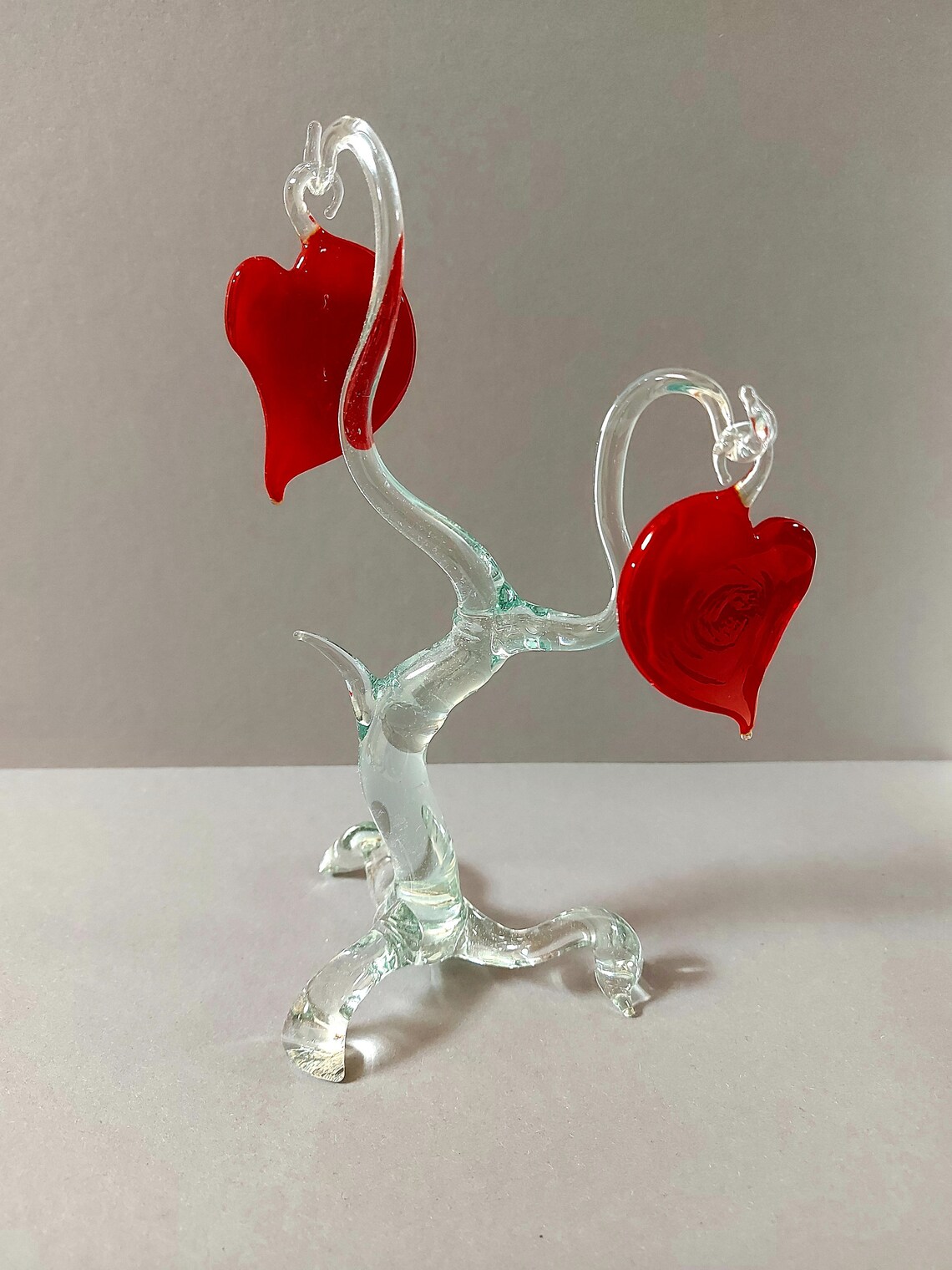 Glass Tree With Hearts Figurine Hand Blown Glass Tree With | Etsy