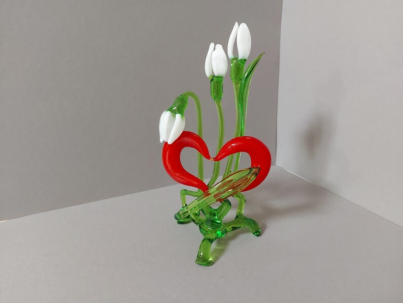 Snowdrop Flowers With Heart Composition Handmade of Glass | Etsy