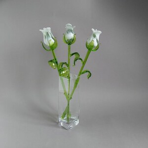 White Glass Roses, Hand Blown Glass Rose Flowers on Long 13 Stem, Hand ...