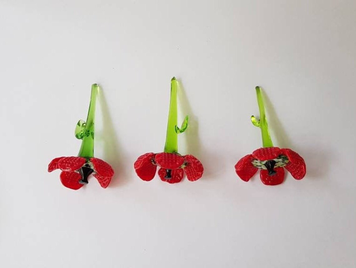Miniature Flowers Glass Figurines Hand Blown Poppy Flower - Etsy
