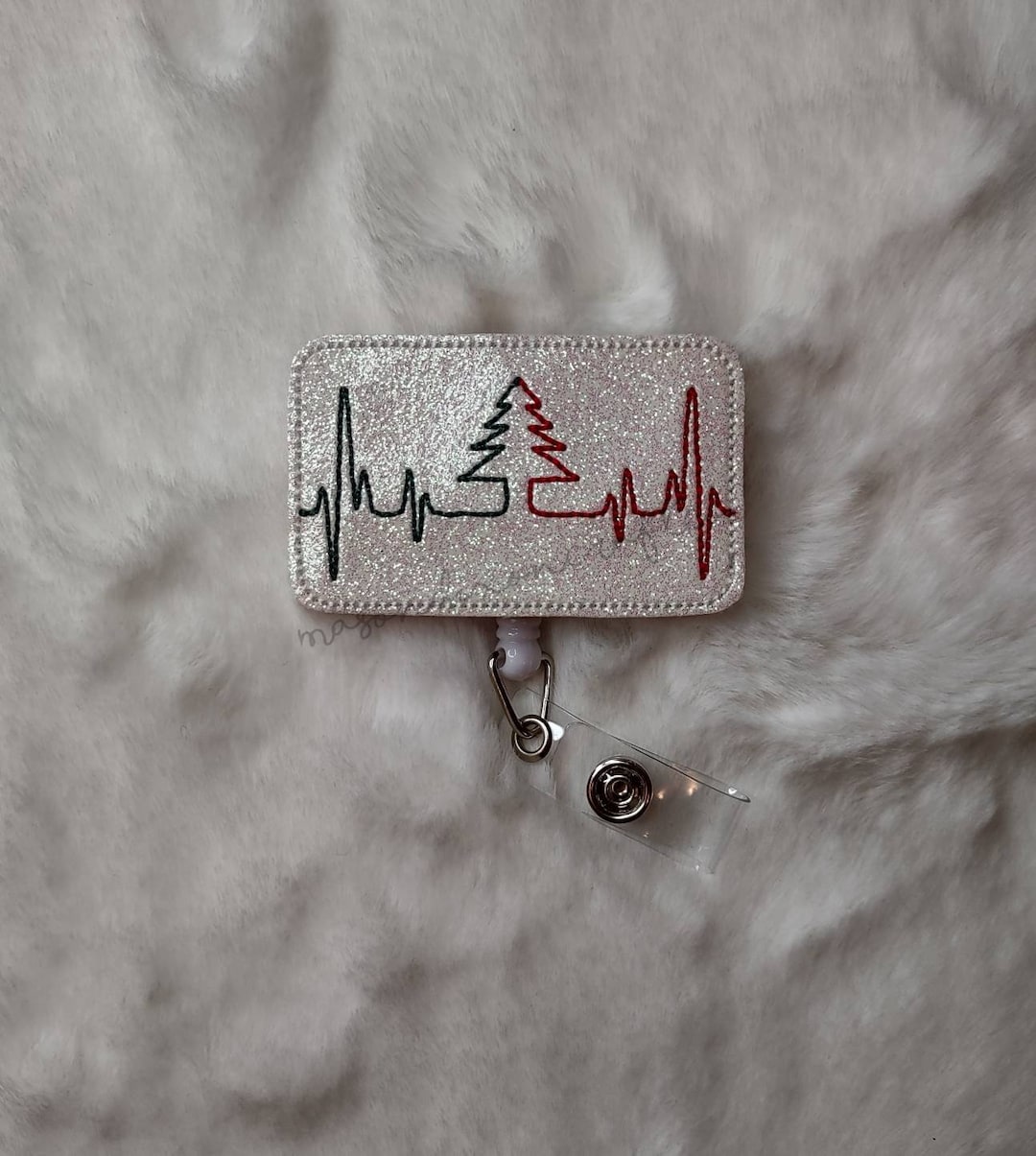 Christmas Tree ECG Rhythm Glitter Vinyl Badge Reel - Etsy