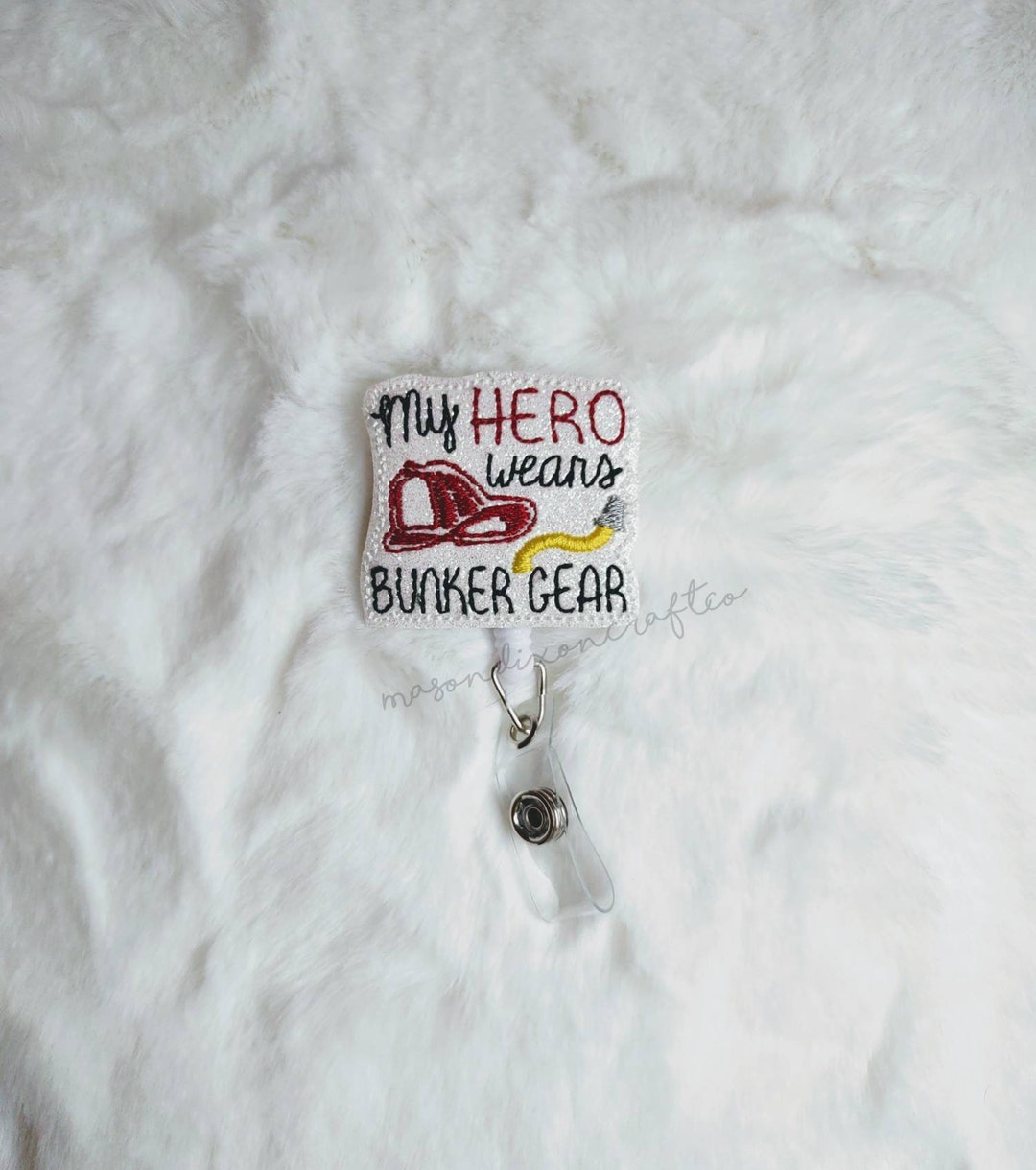 My Hero Wears Bunker Gear Glitter Vinyl Badge Reel - Etsy