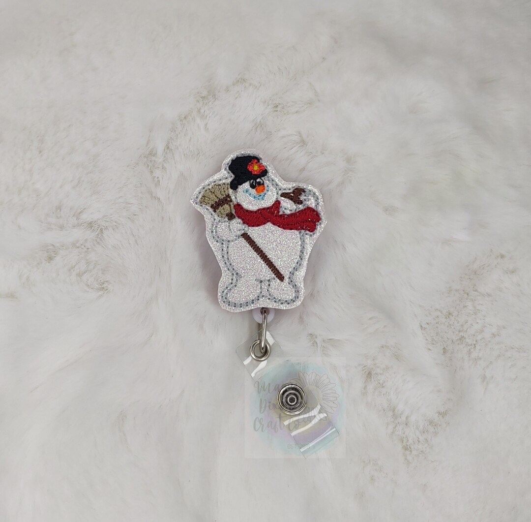 Cartoon Snowman Glitter Vinyl Badge Reel - Etsy