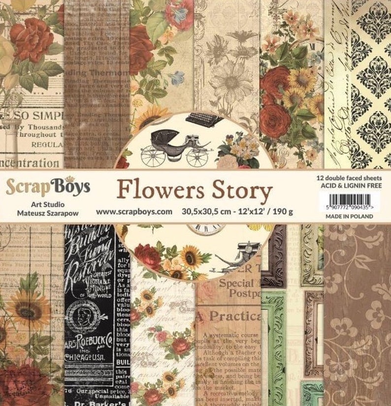 Scrapboys Flowers Story Scrapbooking Paper Pad 12x12 | Etsy