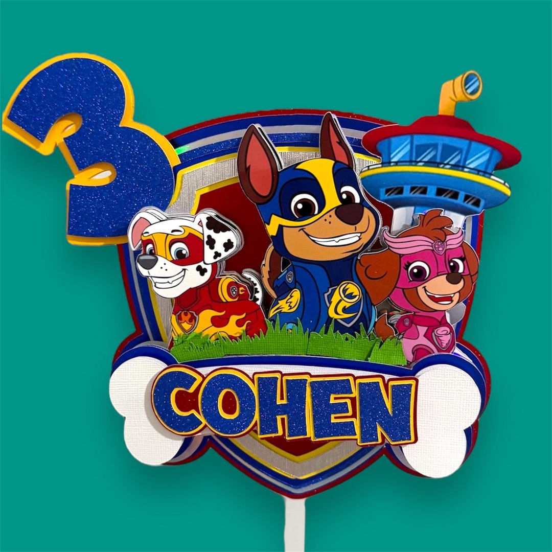 Mighty Pups/ Paw Patrol Inspired Theme 3D Personalised Cake Topper ...