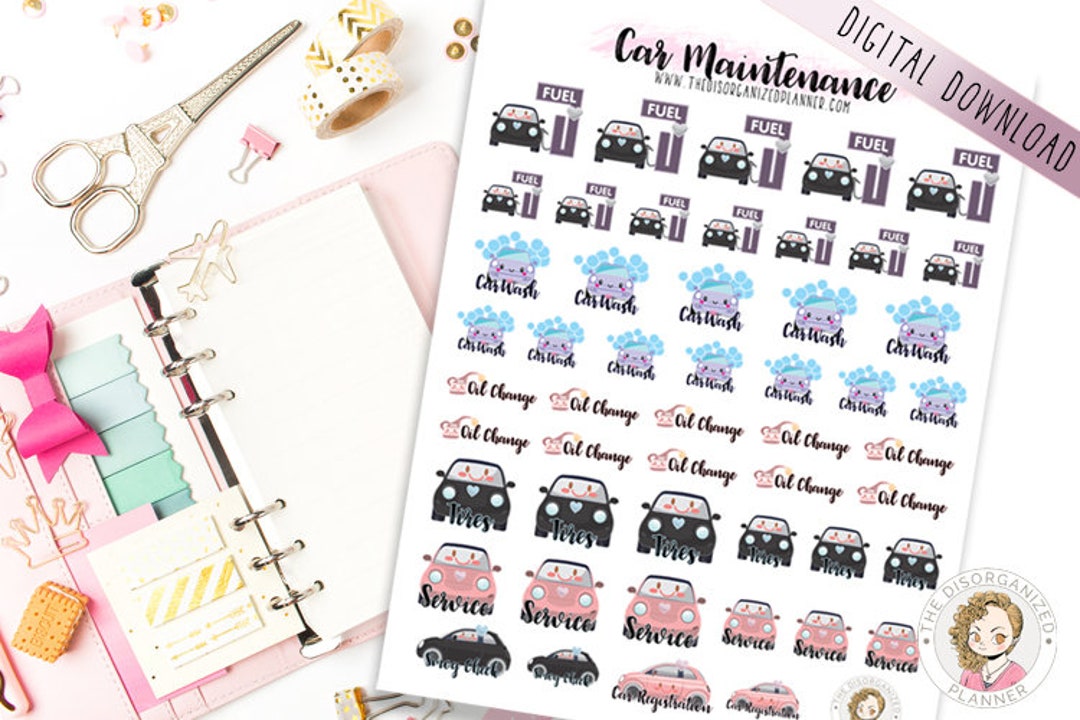 Car Maintenance Printable Planner Stickers for Happy Planner or Erin ...