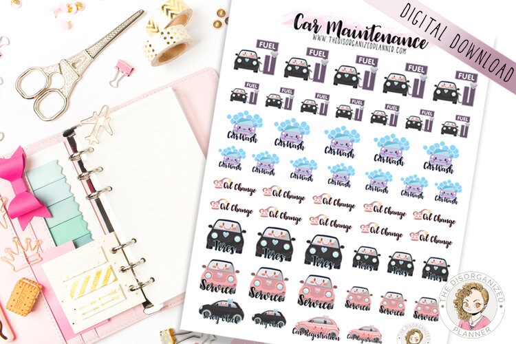 Car Maintenance Printable Planner Stickers for Happy Planner or Erin ...