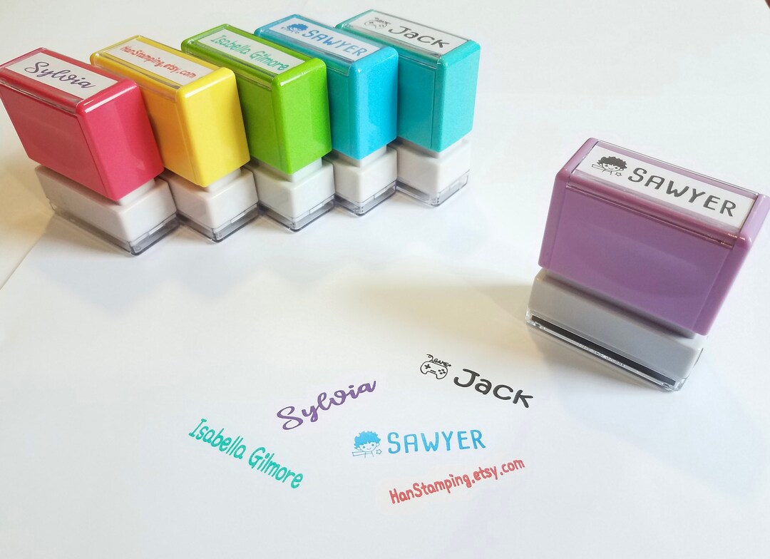 Purple Small Personalized Self Inking Name Stamp. 5 Ink Colors ...
