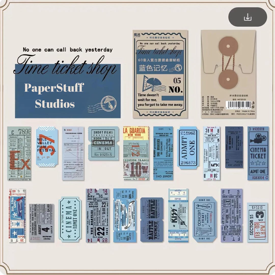 Blue No. 05 Vintage Boxed Stickers 60 Pcs Ticket Style Retro Decor ...