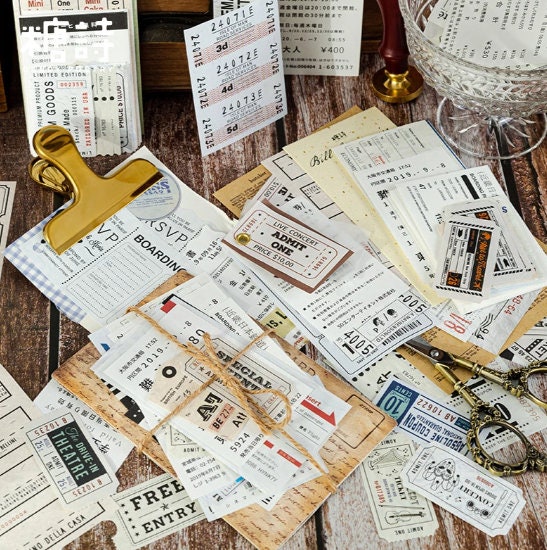 60 Pcs Orange Bill Ticket Collection Vintage Scrapbook Paper Journaling ...