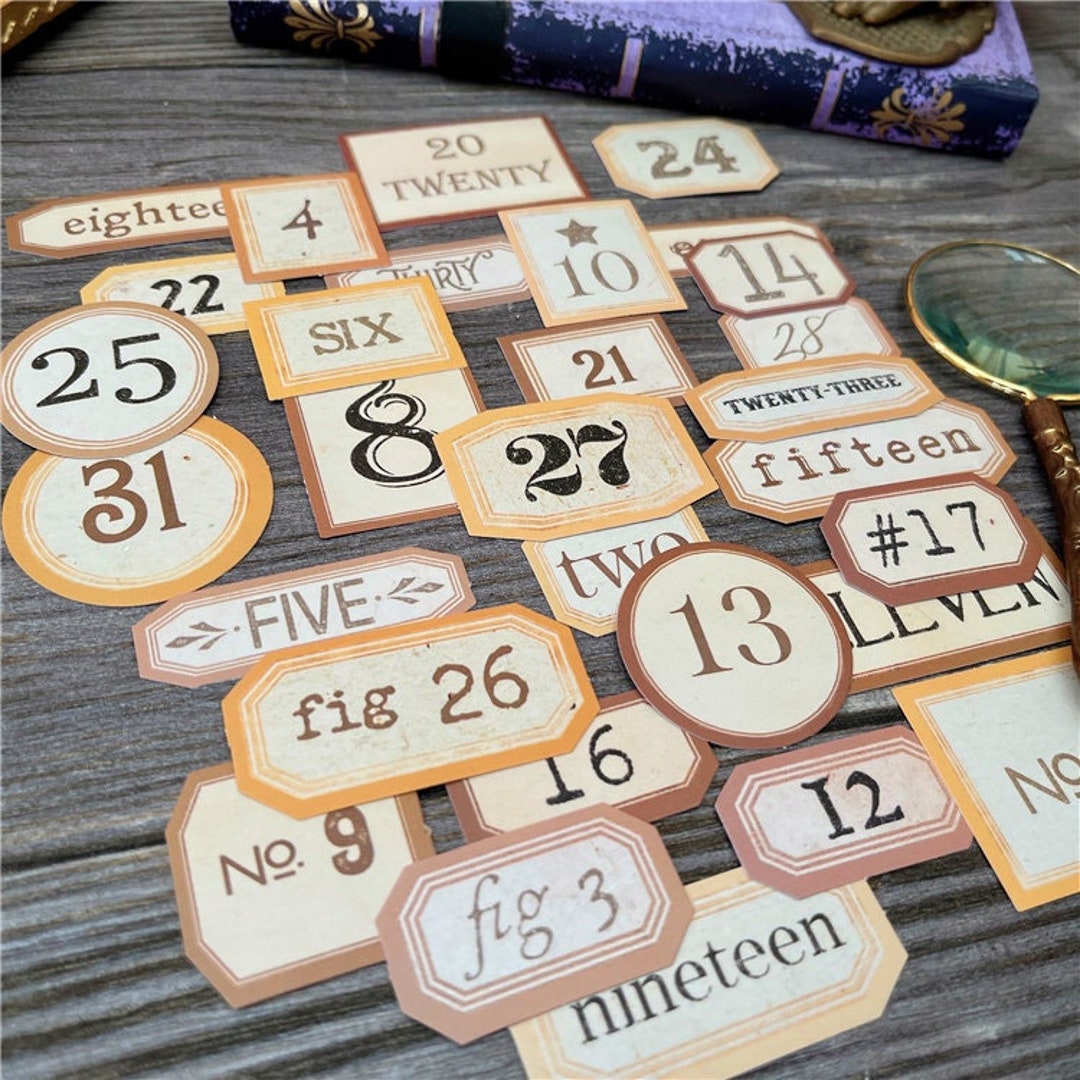 31 Pcs Tim Holtz Style Number Junk Journal Label Vintage Stickers Retro ...
