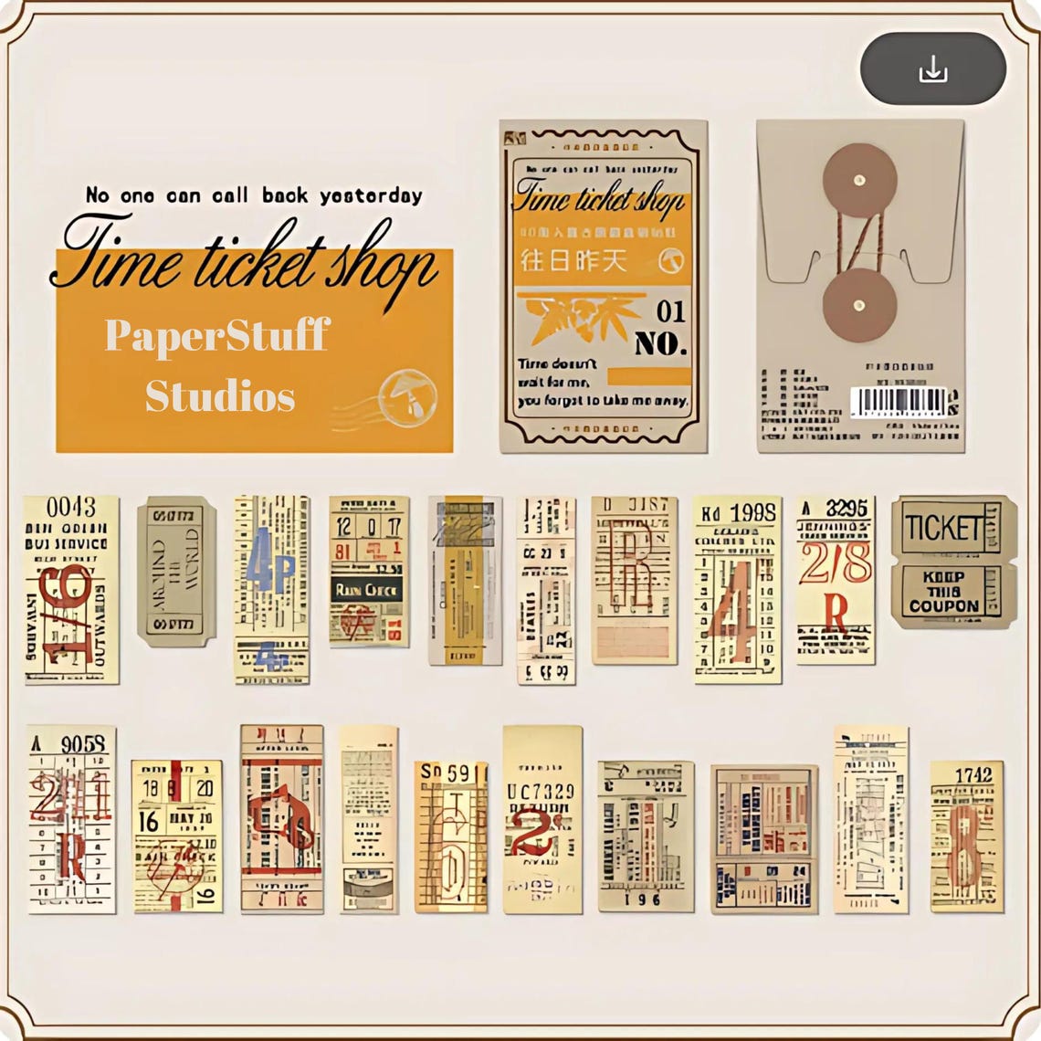 Blue No. 05 Vintage Boxed Stickers 60 Pcs Ticket Style Retro Decor ...