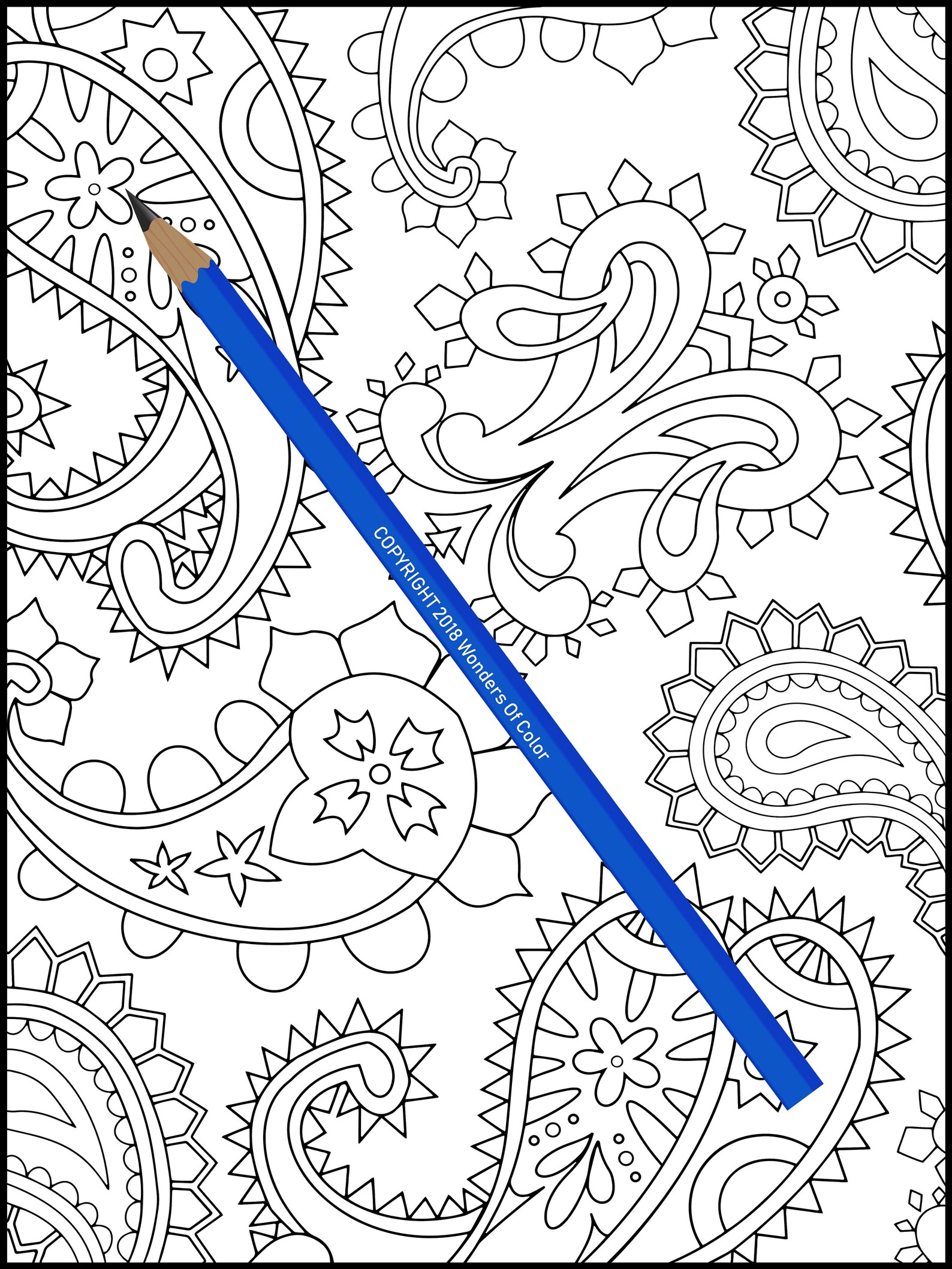 Printable Adult Coloring Page | Paisley Pattern | Stress Management ...