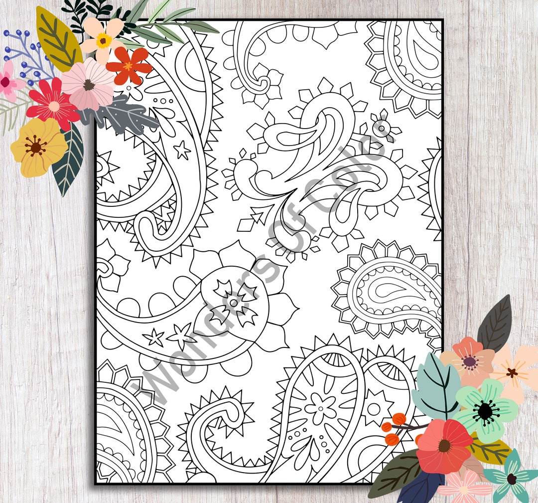 Printable Adult Coloring Page | Paisley Pattern | Stress Management ...
