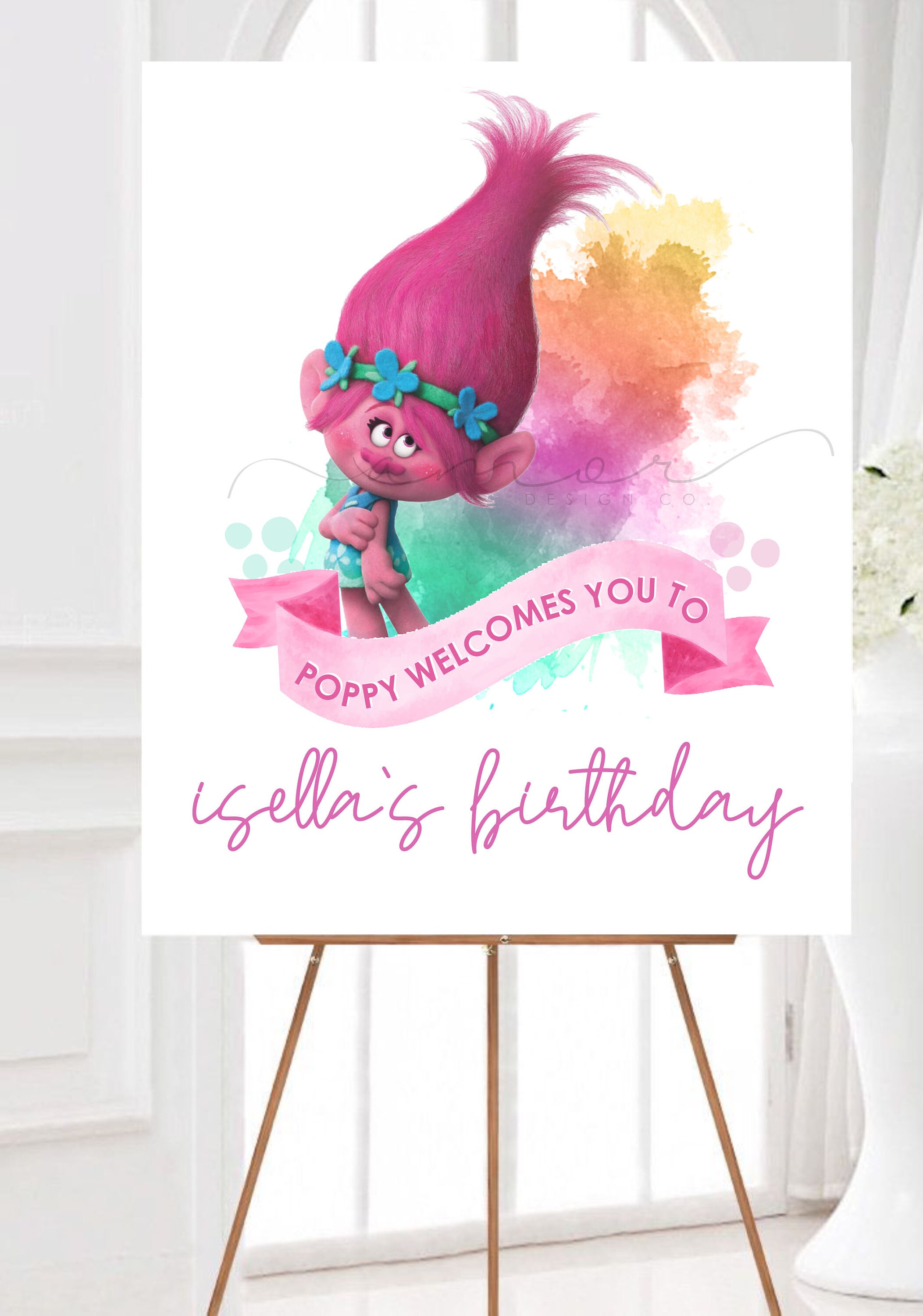 Modern Trolls Girl Birthday Invitation Minimalist Poppy Troll | Etsy