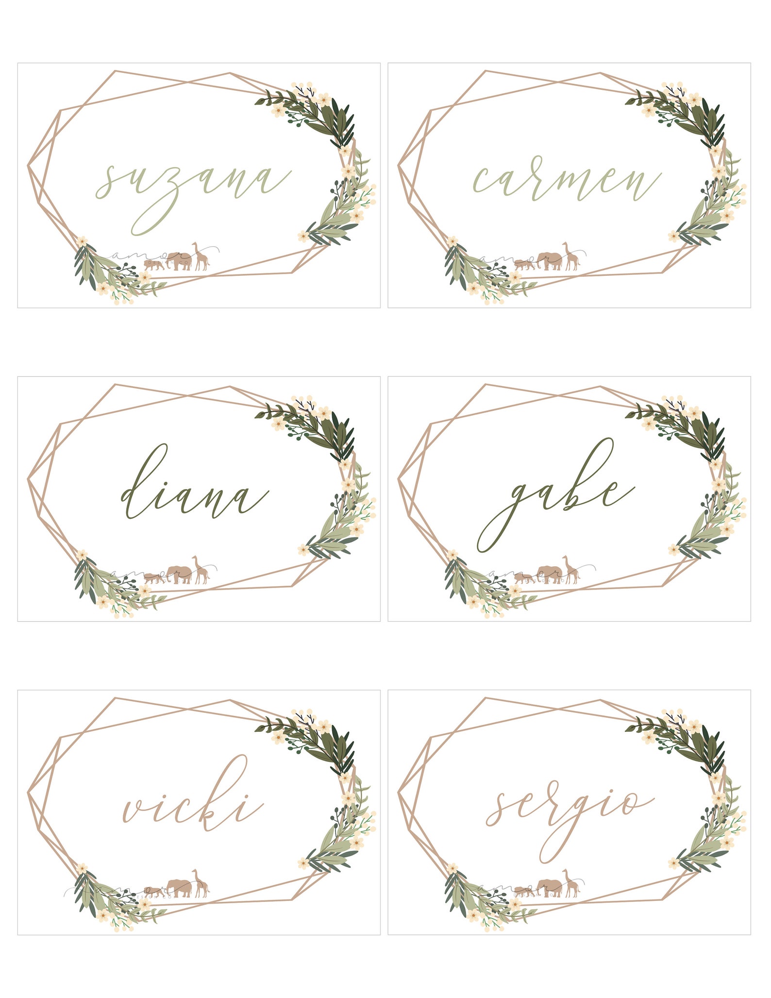 Printable Modern Jungle Safari Place Name Cards Minimalist | Etsy