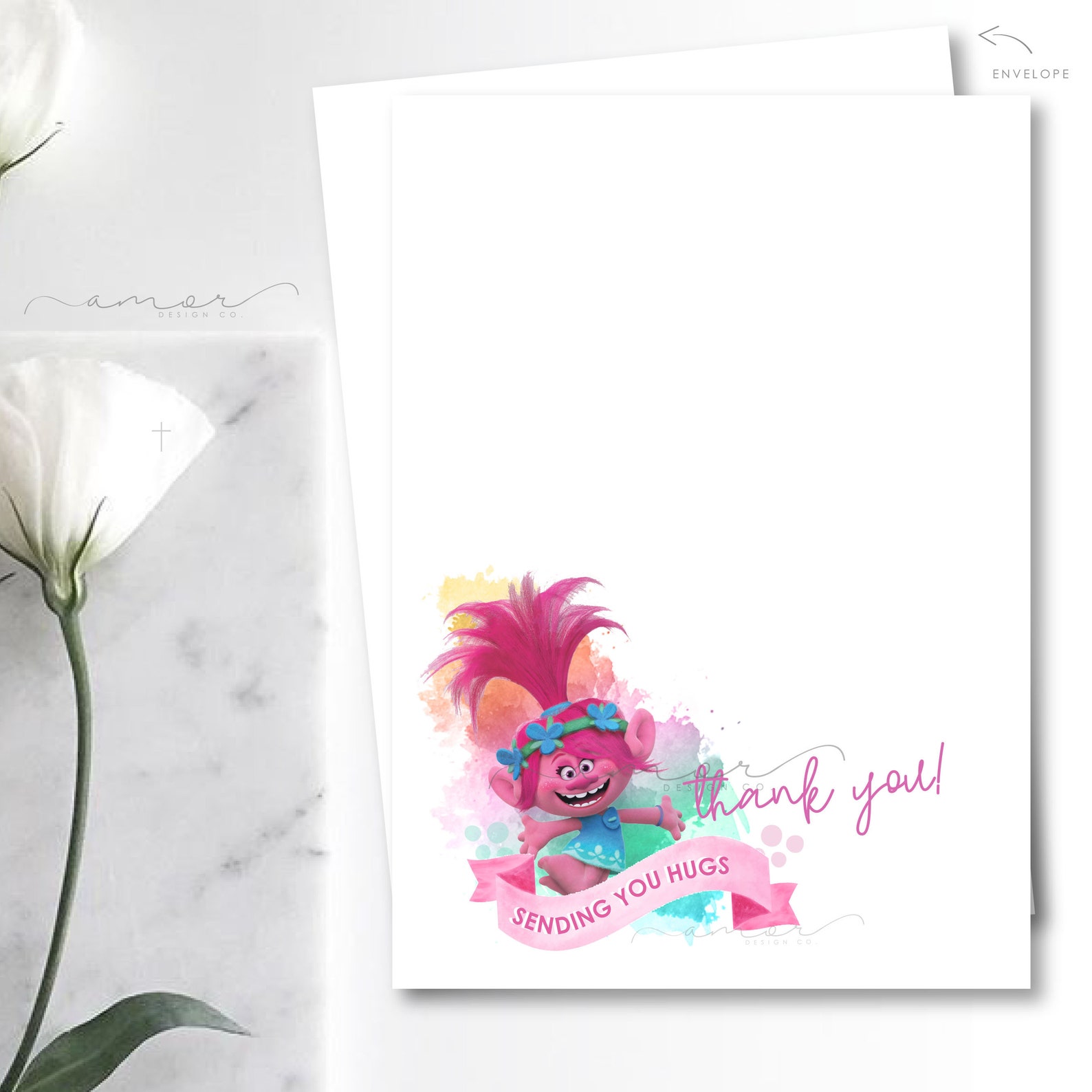 Modern Trolls Girl Birthday Invitation Minimalist Poppy Troll | Etsy