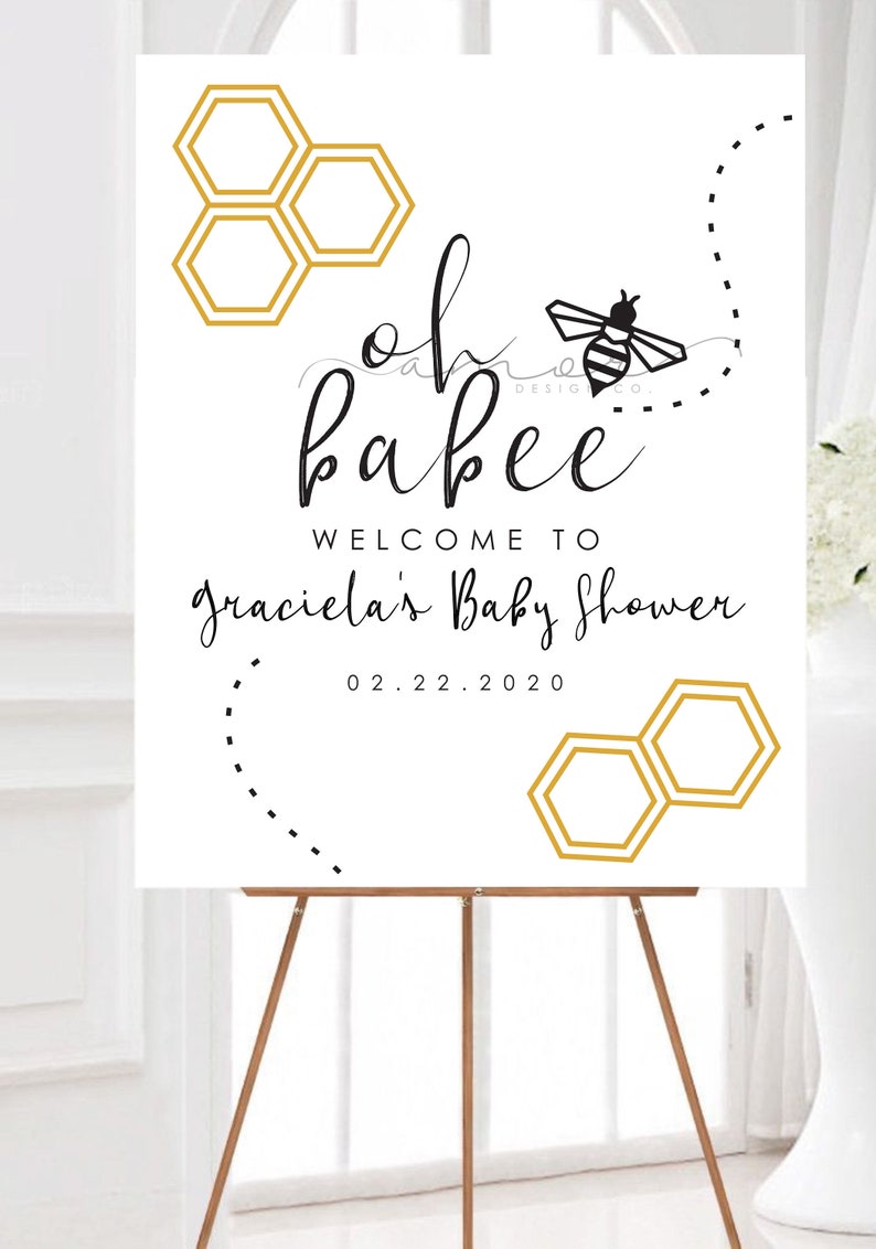 Oh Babee Modern Geometric Bee Baby Shower Welcome Sign Modern - Etsy