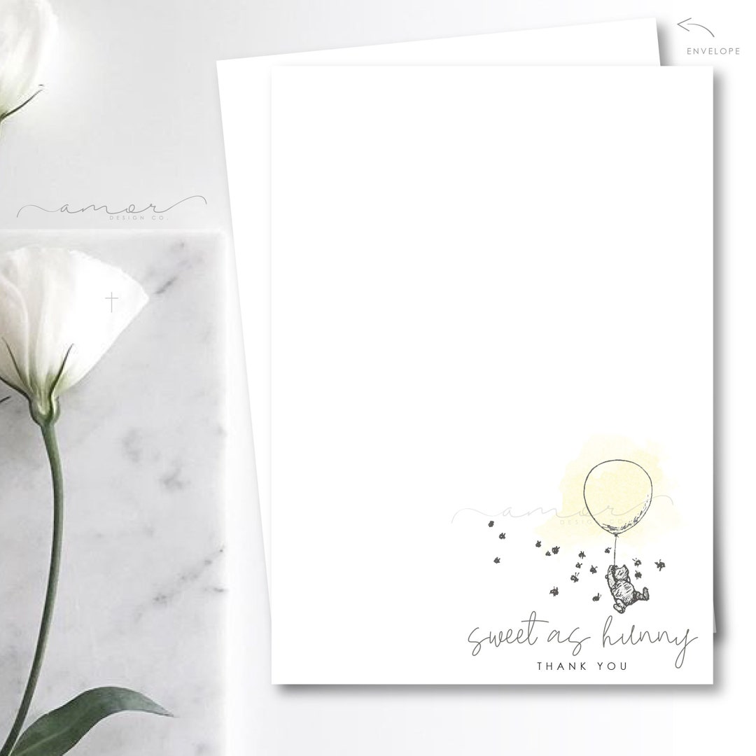 Modern Bear Floating Baby Shower Thank You Card, Modern Dainty Bear ...