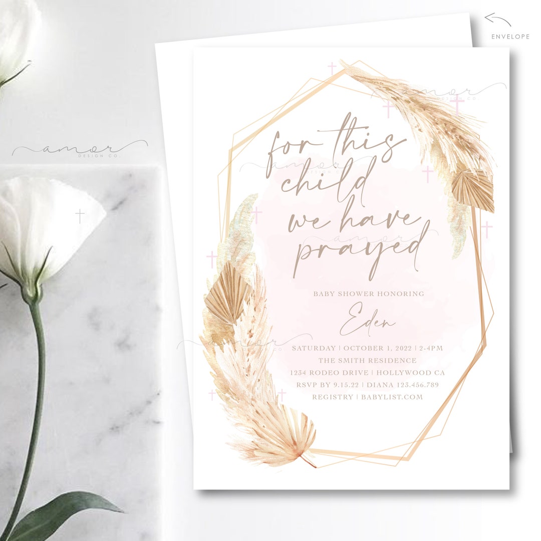 Boho Christian Baby Shower Invitation, for This Child We Have Prayed ...
