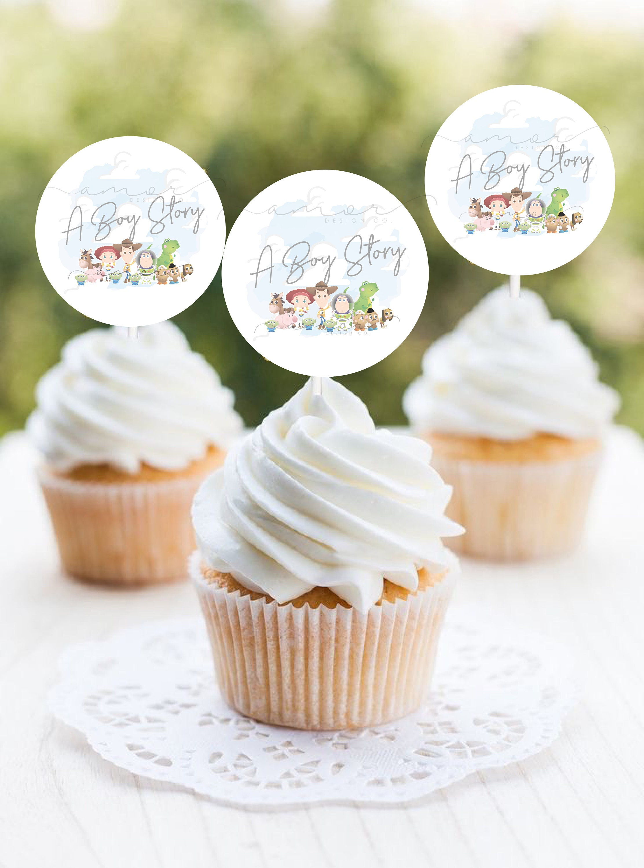 Boy Story Baby Shower Birthday Cupcake Toppers Modern Boy - Etsy