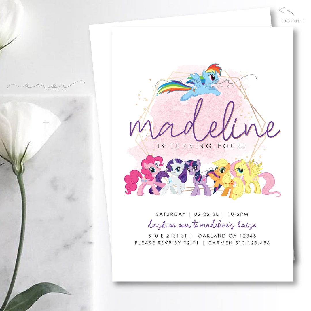 Modern Rainbow Dash Watercolor Minimalist Invitation, Modern My Little ...