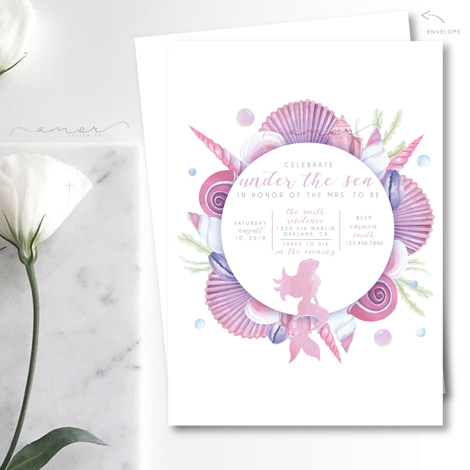Modern Mermaid Bridal Shower Invitation, Mermaid Seashell Bridal Shower ...