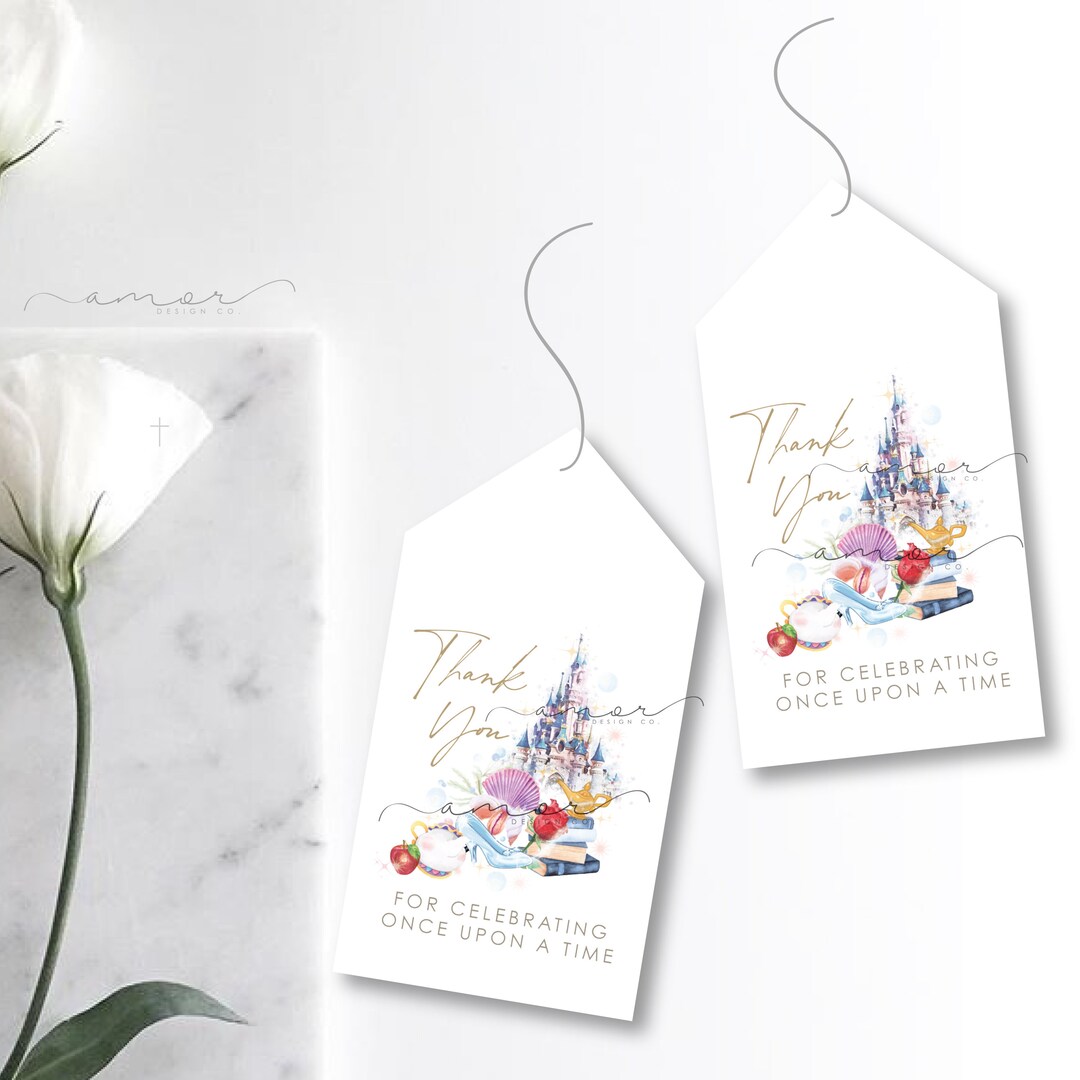 Once Upon A Time Castle Baby Shower Party Favor Gift Tags, Minimalist ...