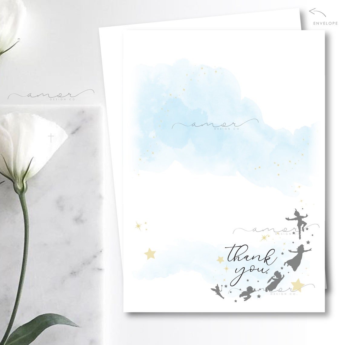 Modern Silhouette Flying Thank You Card Fairytale Thank You - Etsy
