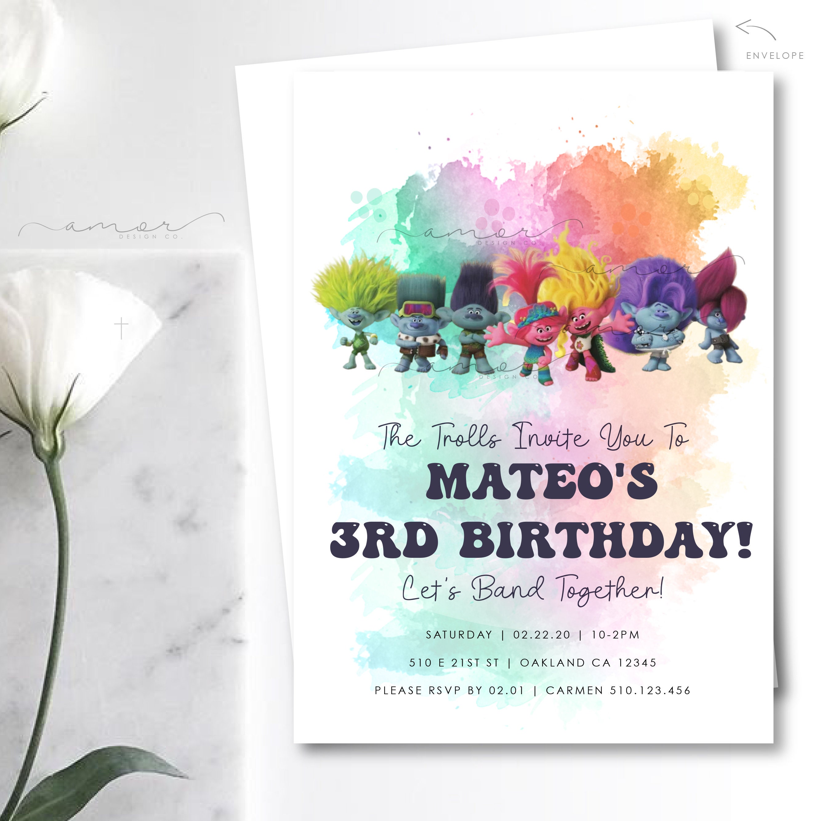 Modern Troll Band Birthday Invitation, Minimalist Troll Birthday ...
