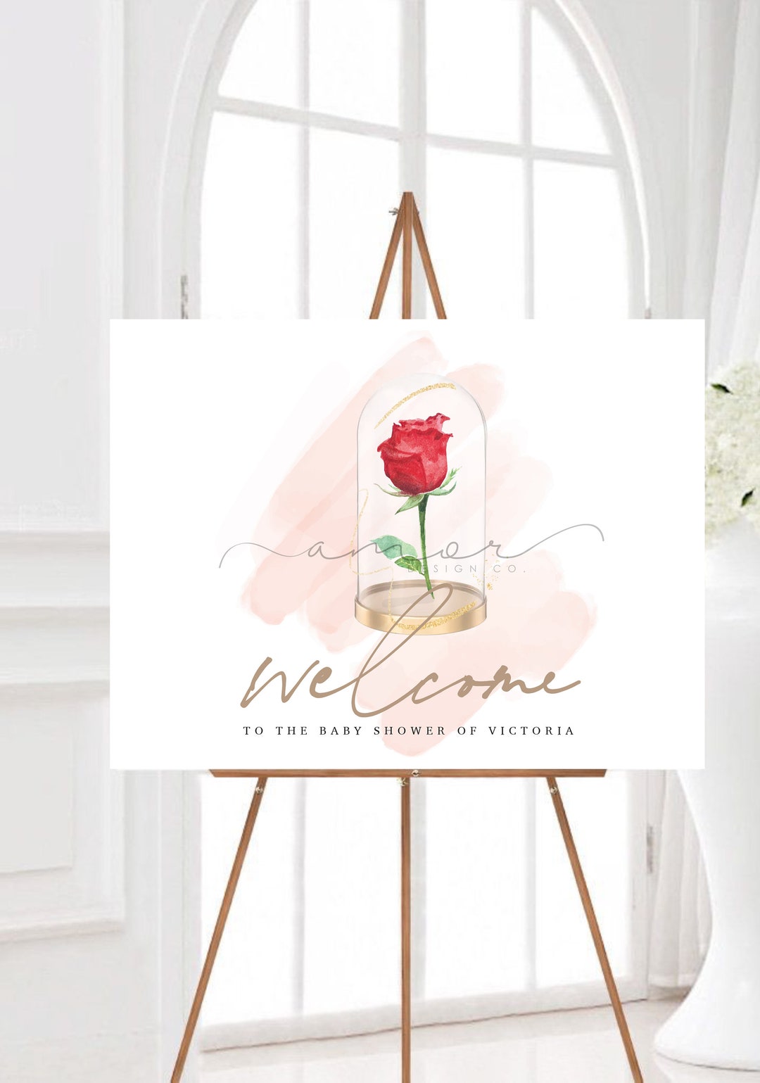 DIGITAL Glass Rose Baby Shower Welcome Sign, Beauty Welcome, Covered ...
