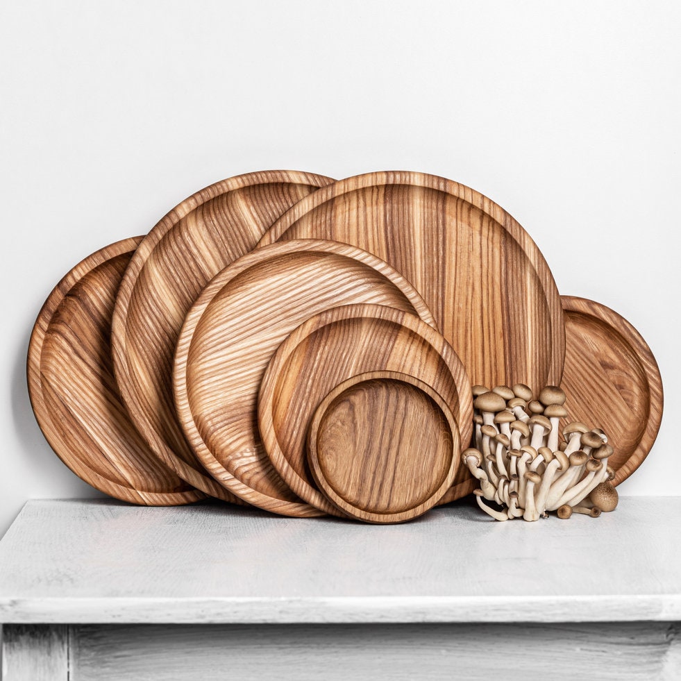 Ash Wooden Plate Round Dish for Dinner Serving Platter Set | Etsy
