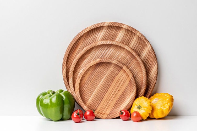 Ash Wooden Plate Round Dish for Dinner Serving Platter Set | Etsy