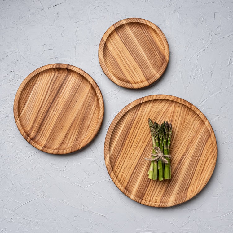 Ash Wooden Plate Round Dish for Dinner Serving Platter Set | Etsy