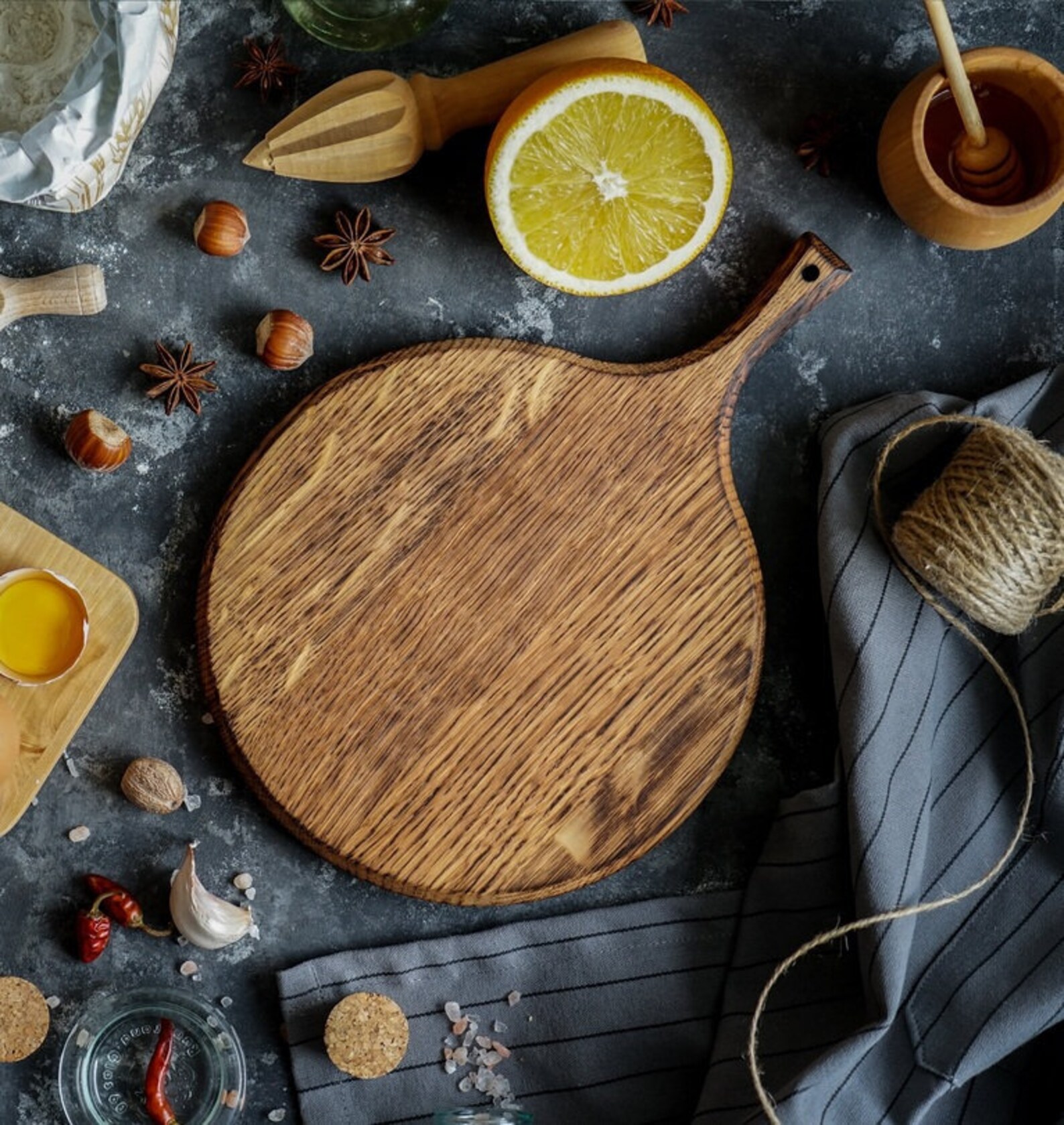Round Wooden Cutting Board with Handle Charcuterie Serving | Etsy