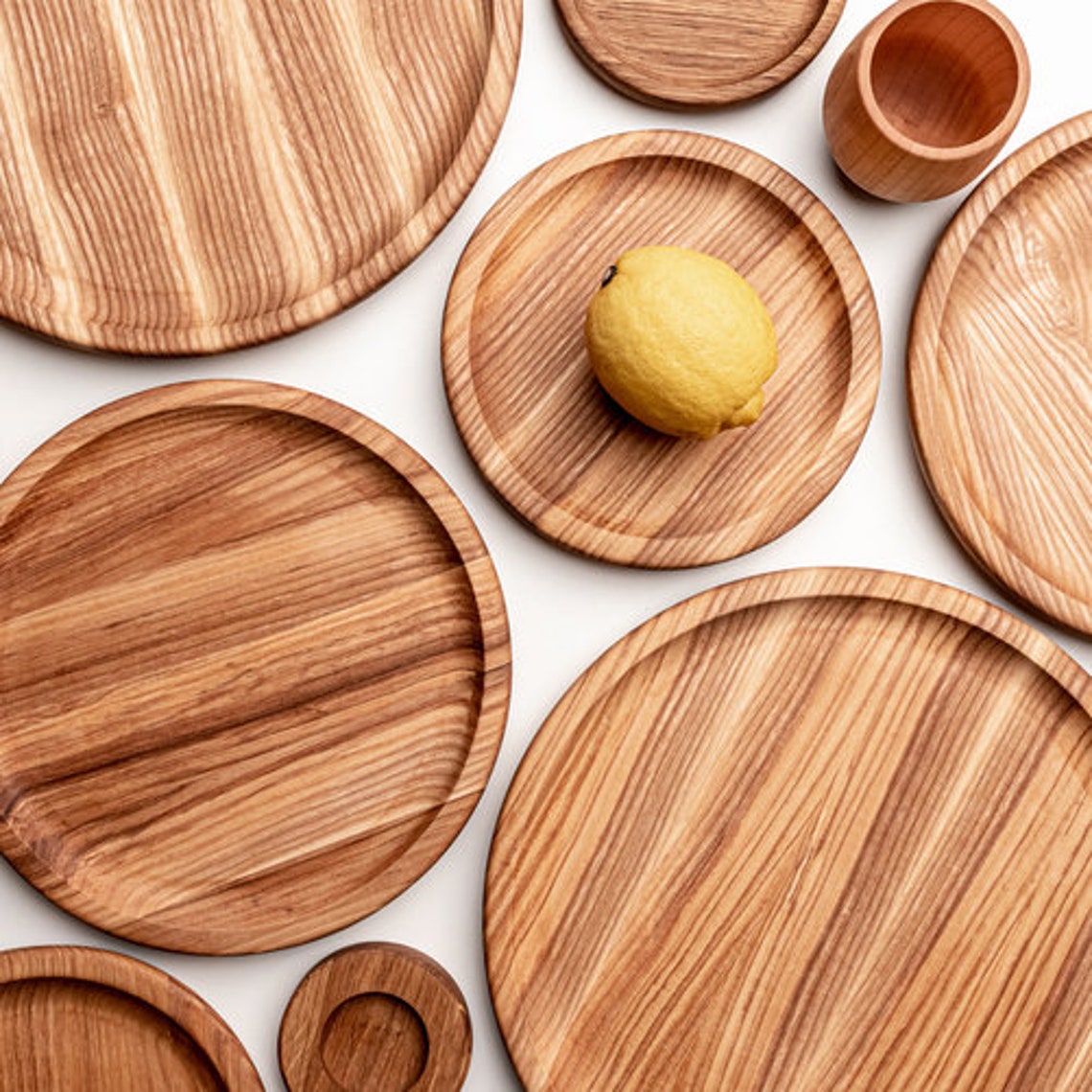 Ash Wooden Plate Round Dish for Dinner Serving Platter Set | Etsy