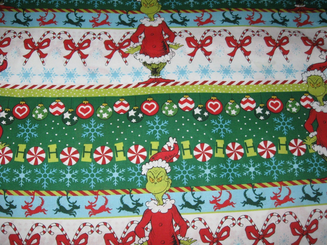 Grinch Stripes Christmas, Red, Green. 100% Cotton Fabric. Licensed. New ...