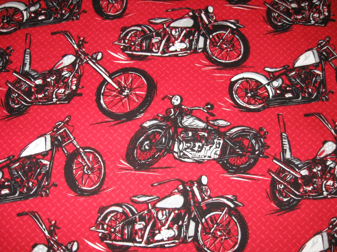 Flannel Fabric Motorcycles, Red. 100% Cotton. New Not Washed. End of ...